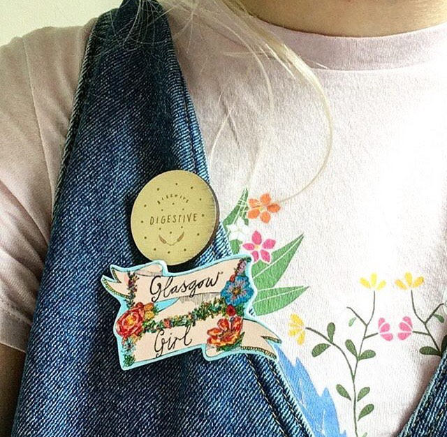 GLASGOW GIRL Illustrated Brooch, Floral Cute Girly Pin Badge, Quirky S ...