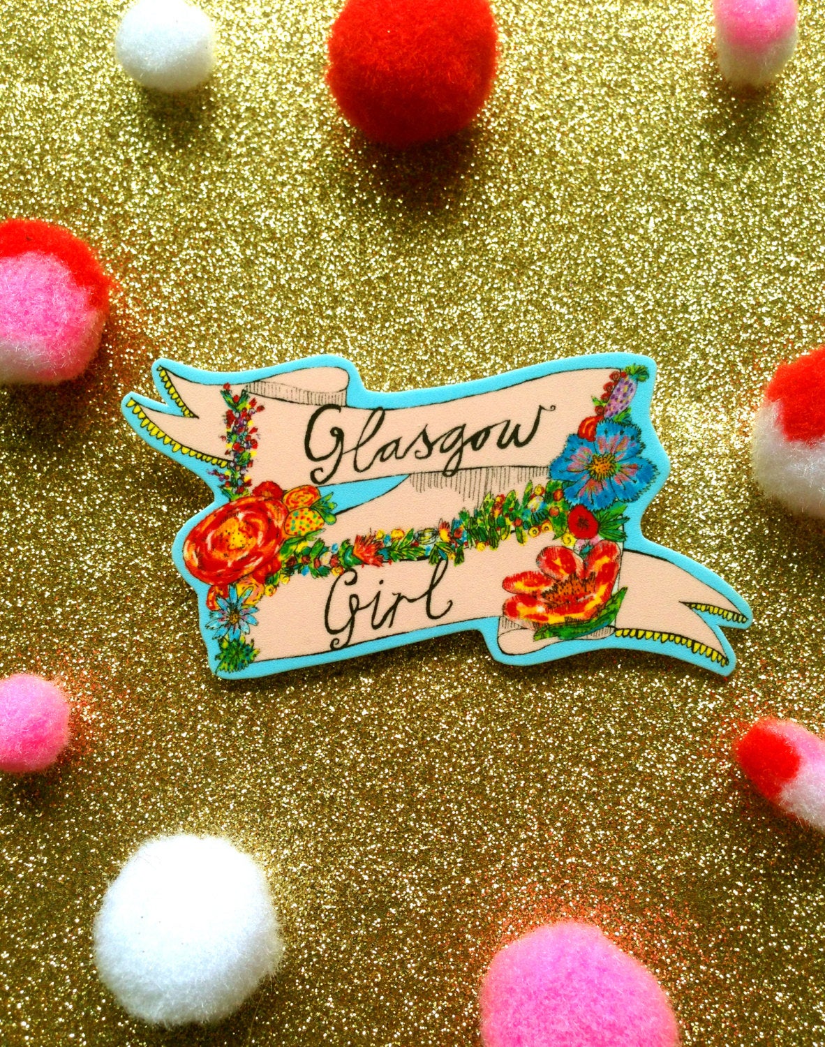 GLASGOW GIRL Illustrated Brooch, Floral Cute Girly Pin Badge, Quirky S ...